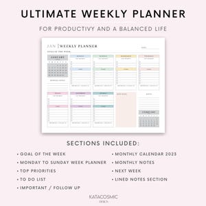 2025 Weekly Planner Printable Landscape, Minimalist Weekly Schedule ...