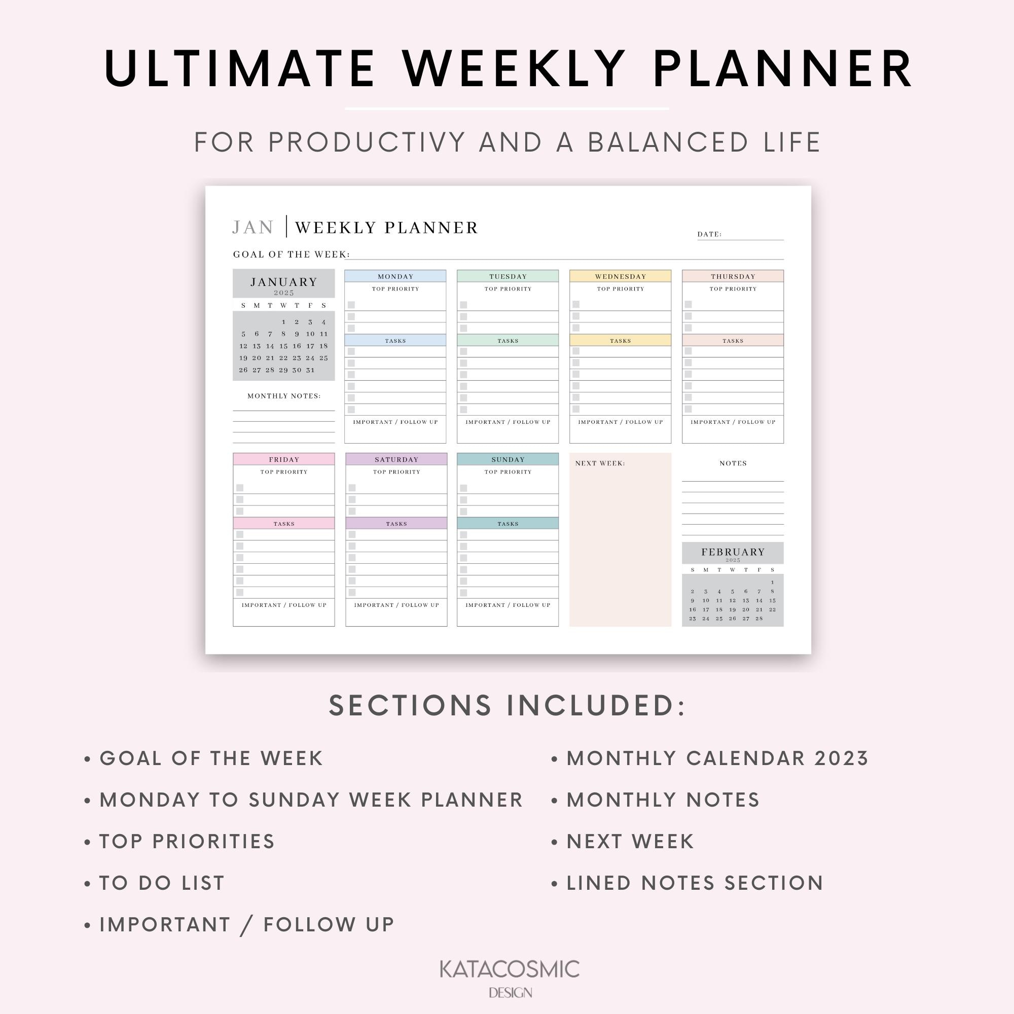 2025 Weekly Planner Printable Landscape, Minimalist Weekly Schedule ...