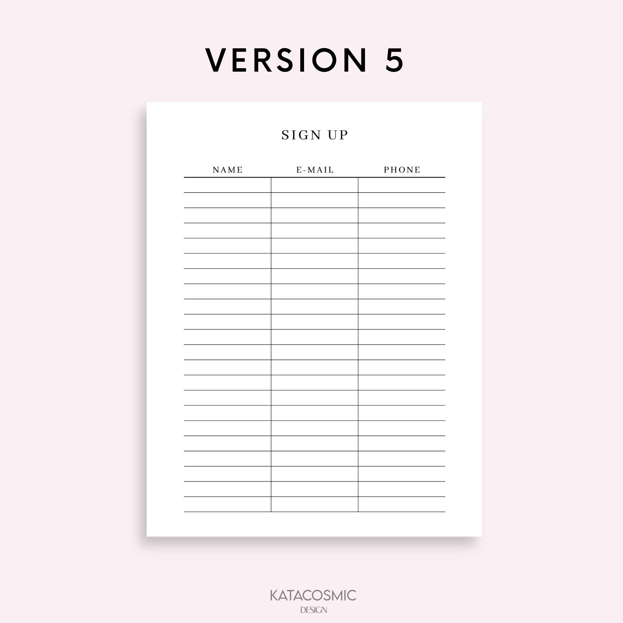 Minimalist Sign up Sheet, 3 Email Sign up Forms, PRINTABLE Sign Up ...