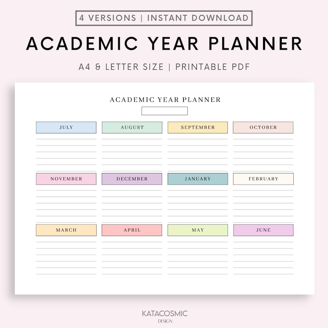 Academic Year Planner Template Printable Calendar Landscape, Homeschool ...
