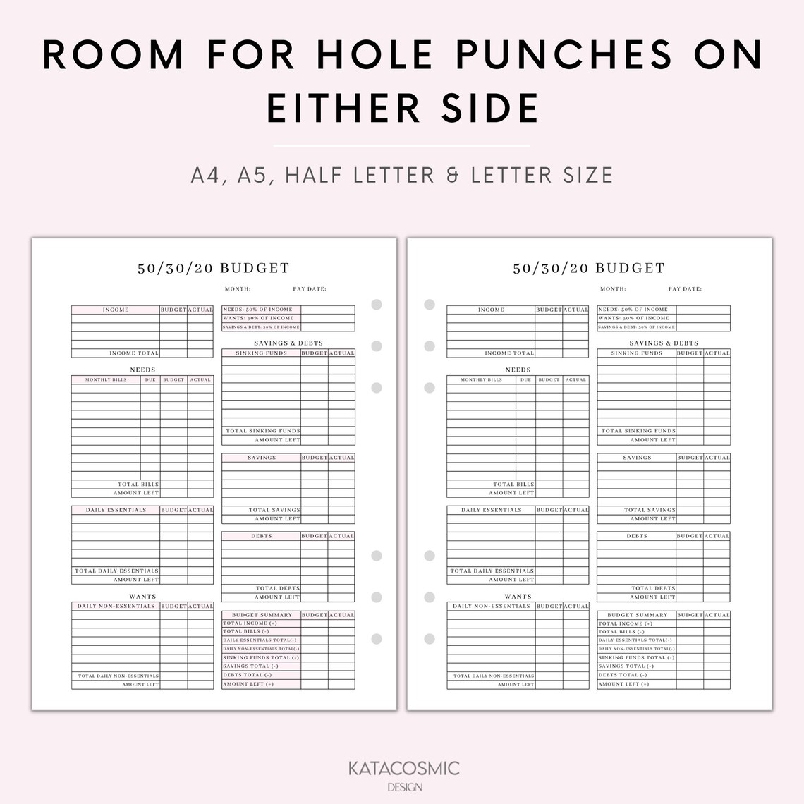 50/30/20 Budget Planner Template | Monthly Budget Sheet | Money ...