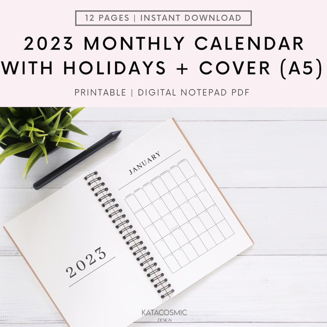 2023 Monthly Planner Printable With Holidays, Dated Monthly Pages, 2023 ...