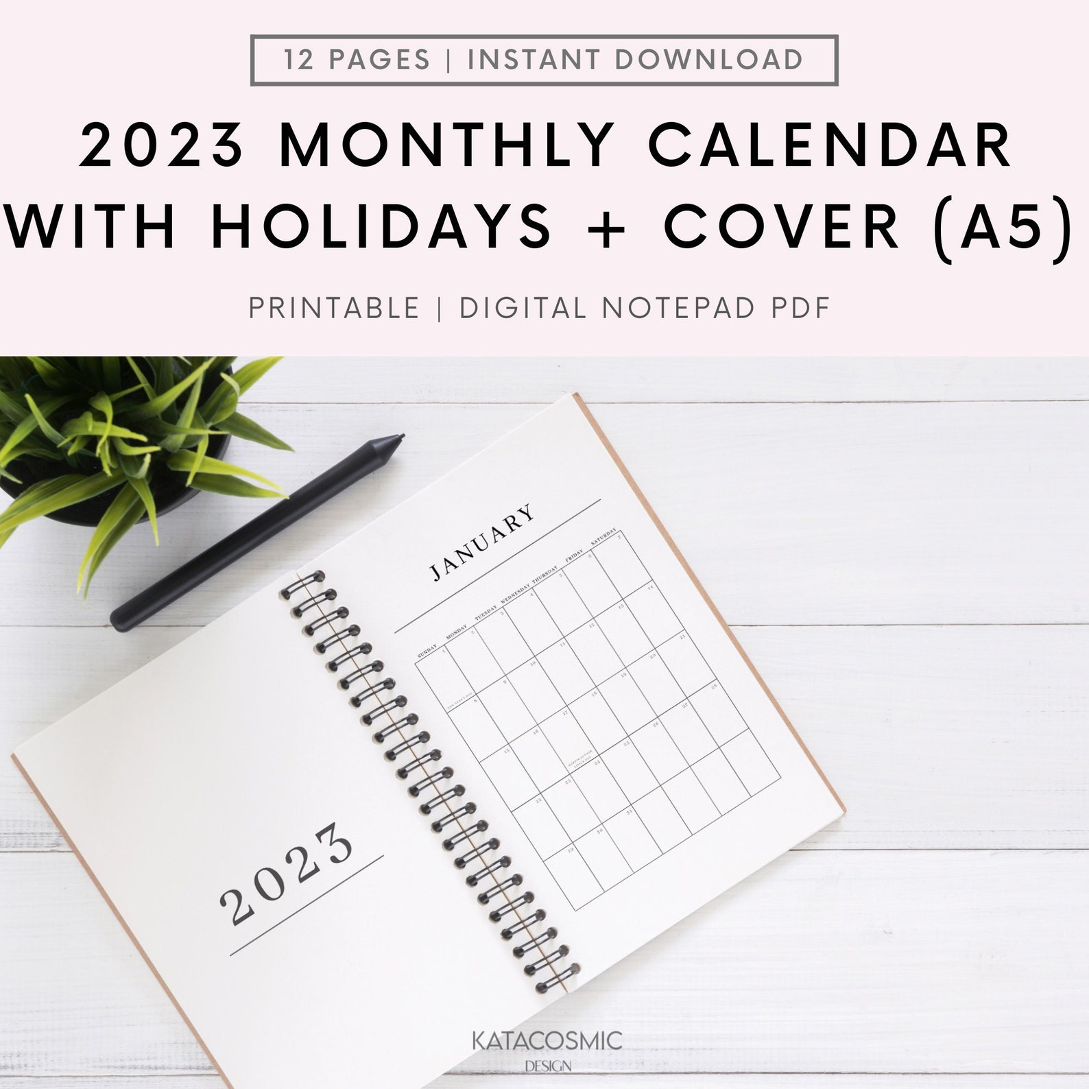 2023 Monthly Planner Printable With Holidays, Dated Monthly Pages, 2023 ...