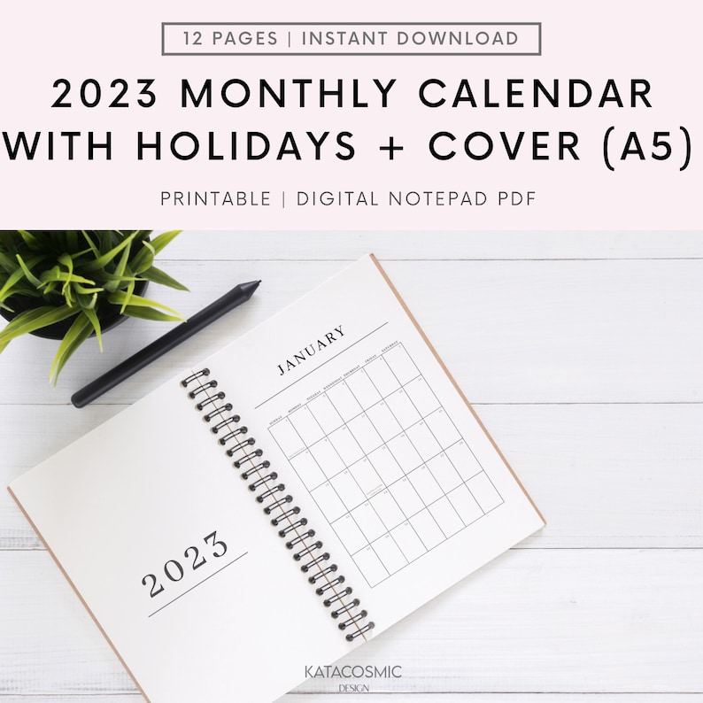 2023 Monthly Planner Printable With Holidays Dated Monthly - Etsy