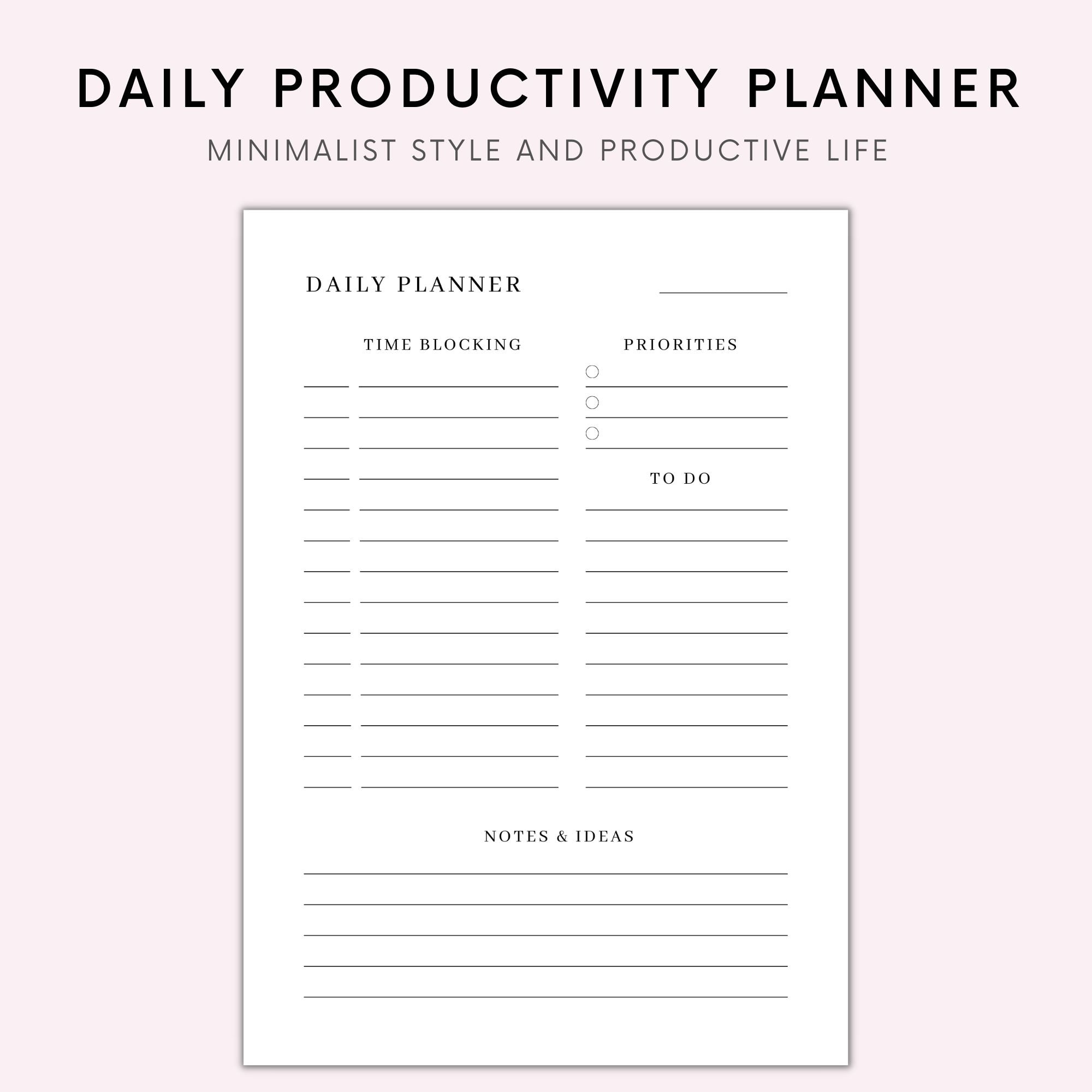 Minimalist Daily Planner Printable, Daily to Do List for Work/home ...
