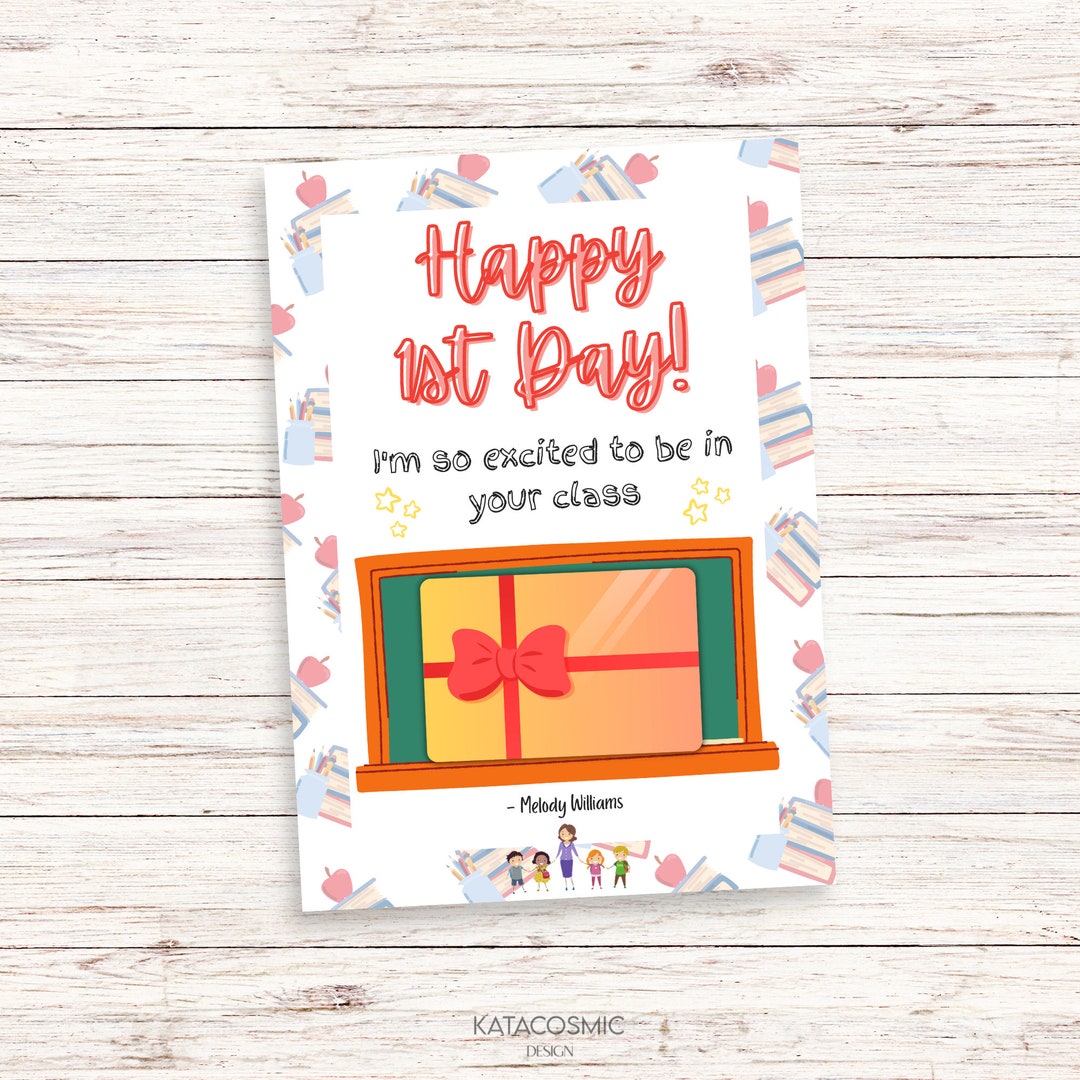 First Day of School Gift Card Holder, Editable Happy Teacher ...