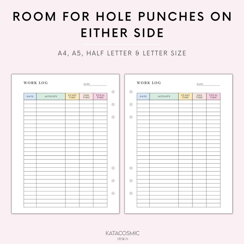 Printable Work | Time Log and Tracker | Activity Hours Log Printable ...