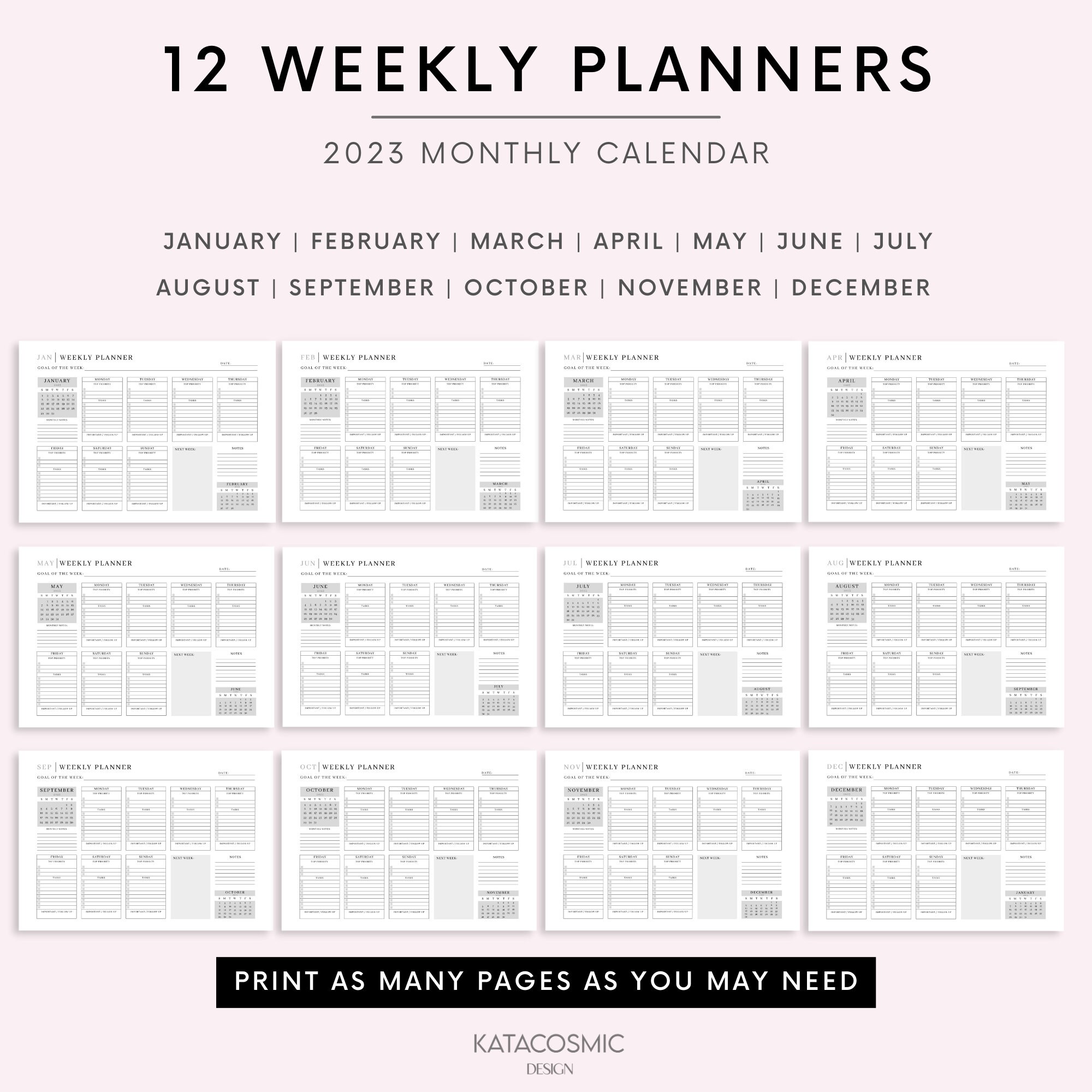 2023 Weekly Planner Printable Landscape, Minimalist Weekly Schedule ...