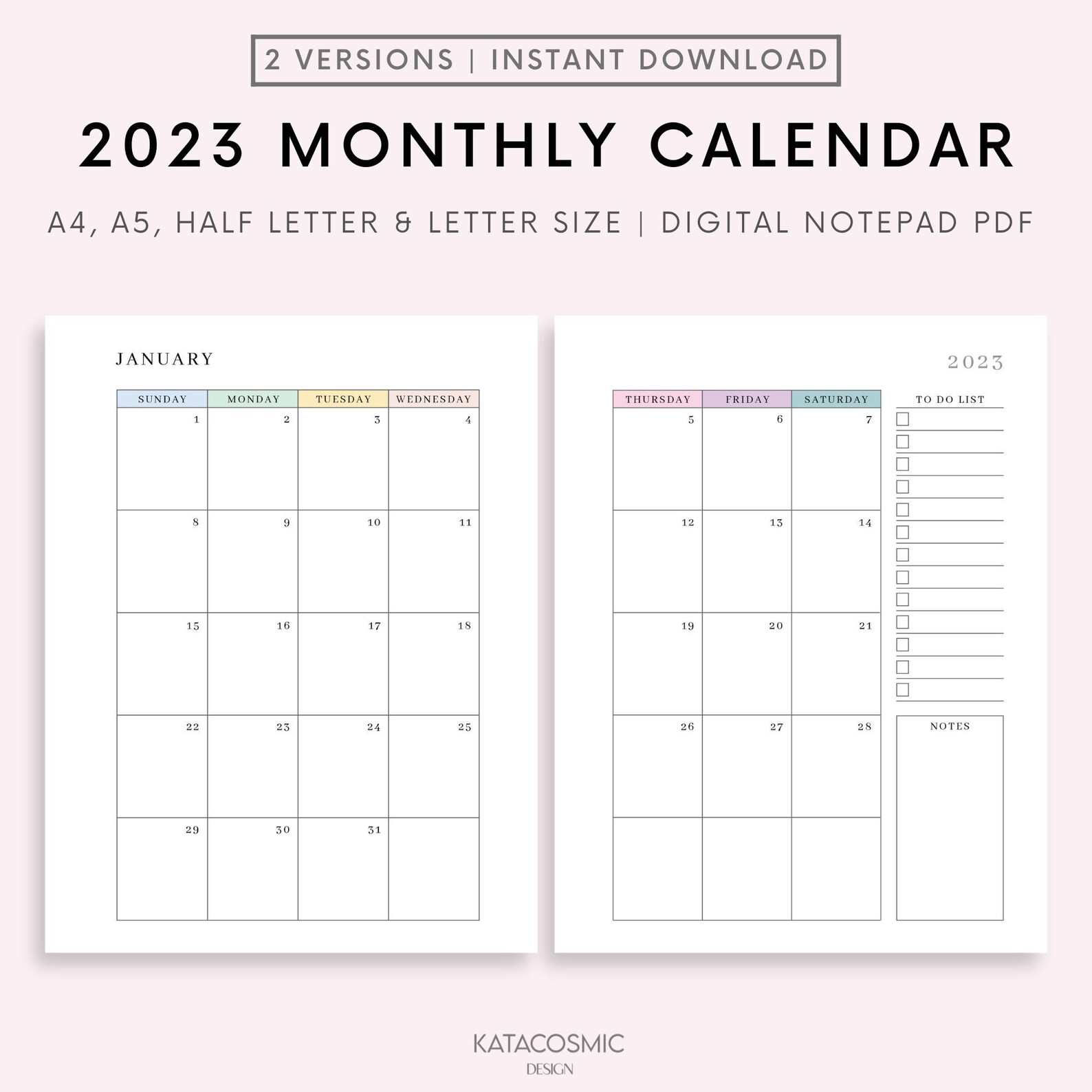 2023 Monthly Planner Printable Dated Month on 2 Pages 2023 - Etsy