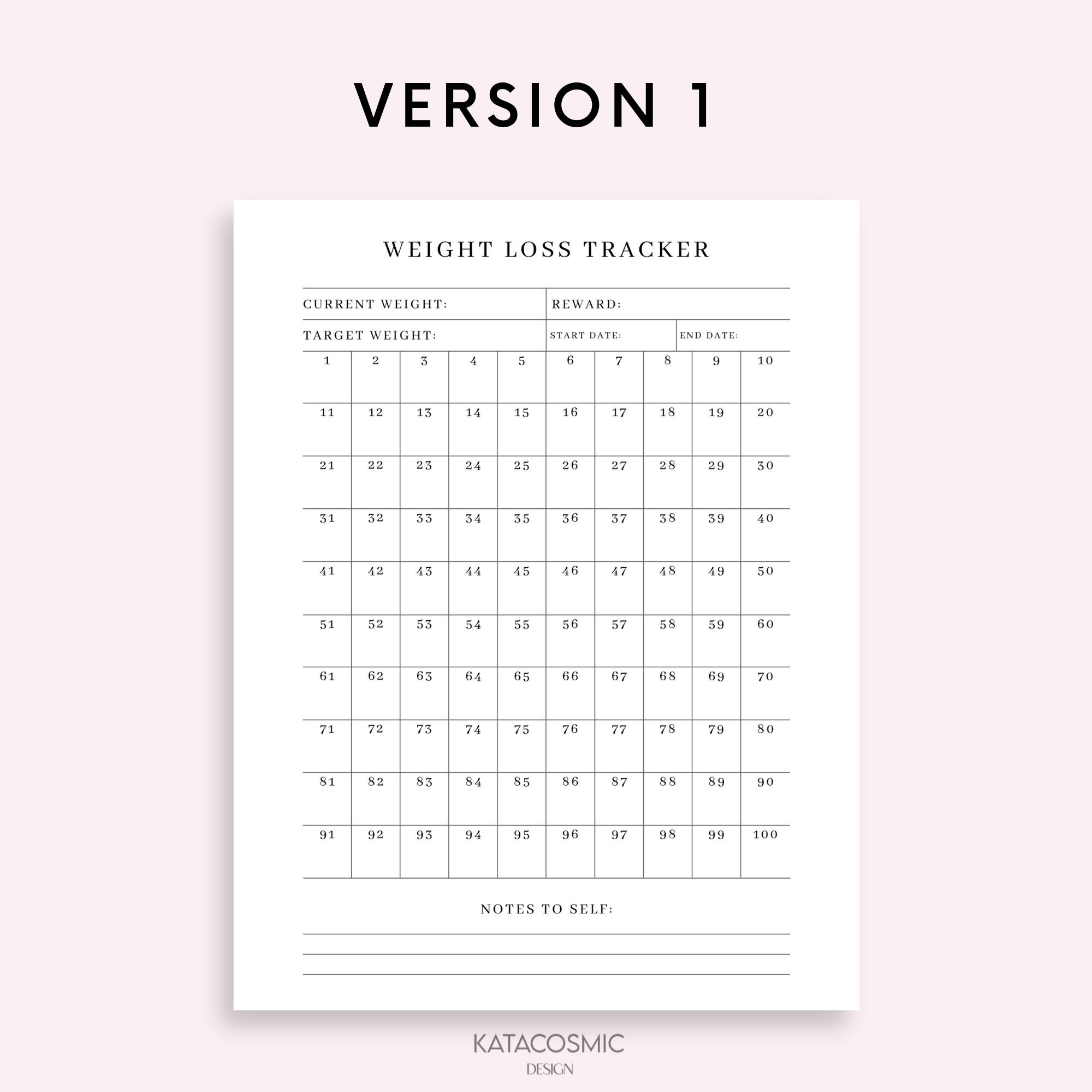Printable Weight Loss Journal 100 Lbs/kg Loss Tracker Chart - Etsy