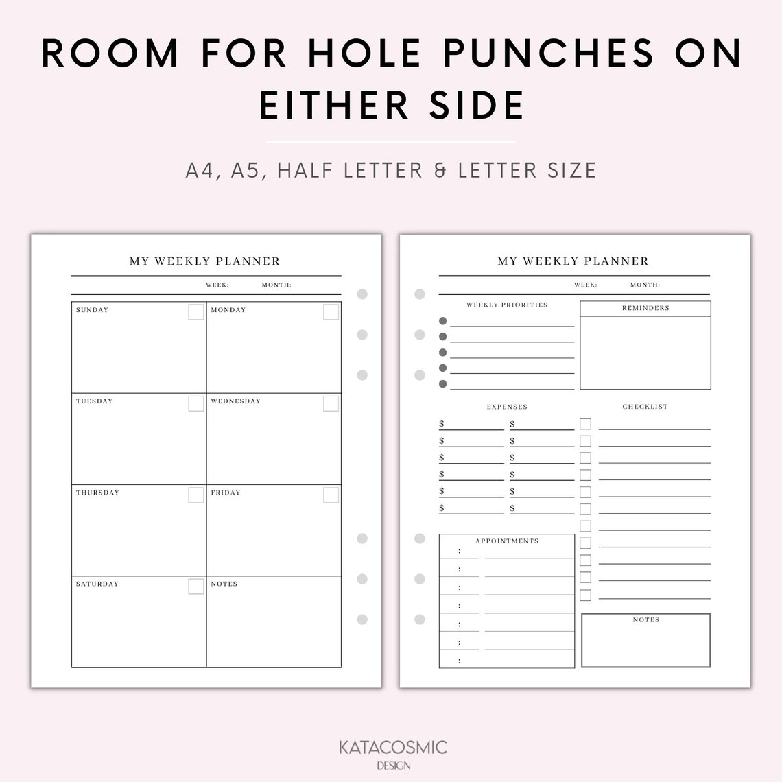 Week at a Glance Printable, Undated Weekly Planner Template, Week ...