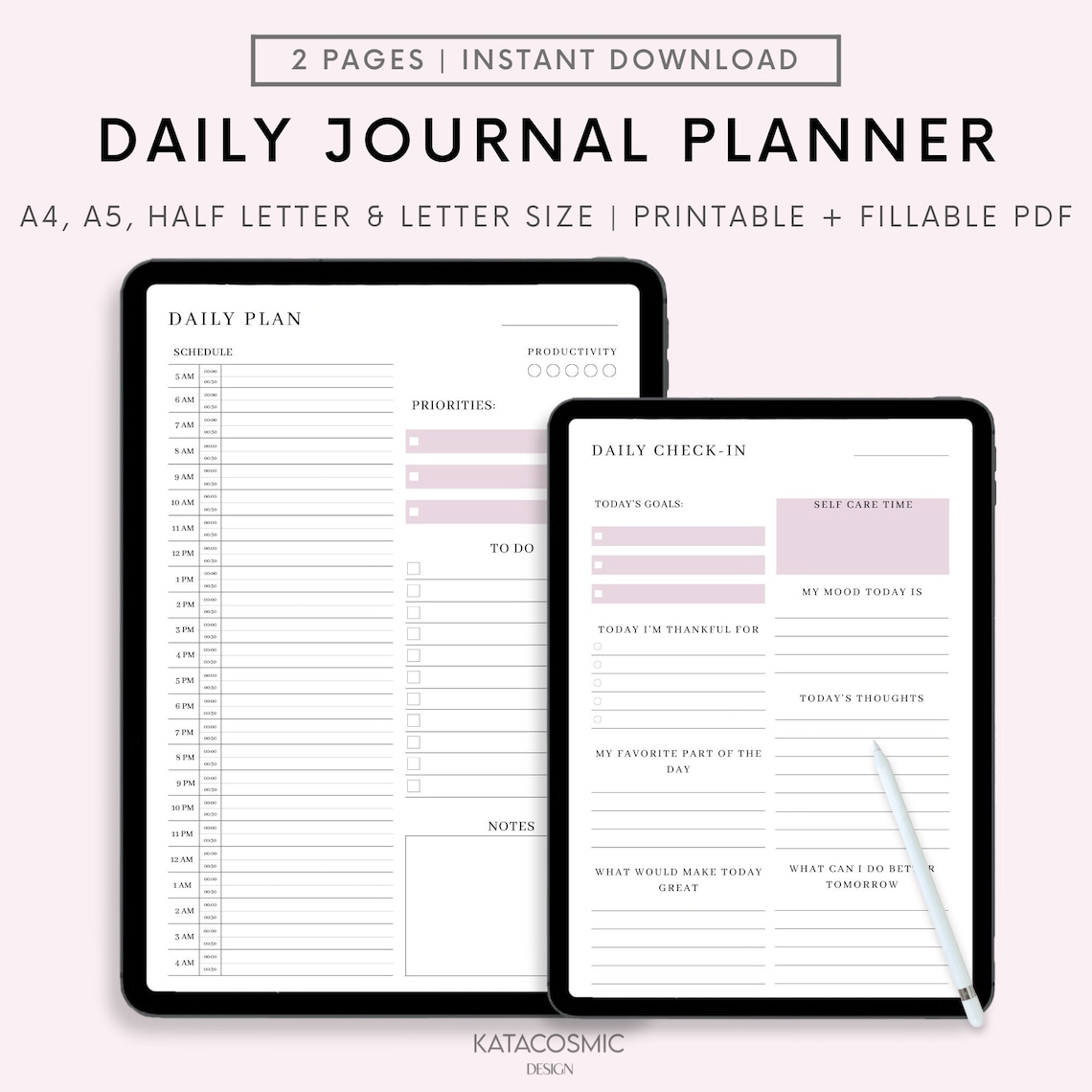 Digital Daily Planner for Goodnotes Blush Pink Half Hour - Etsy