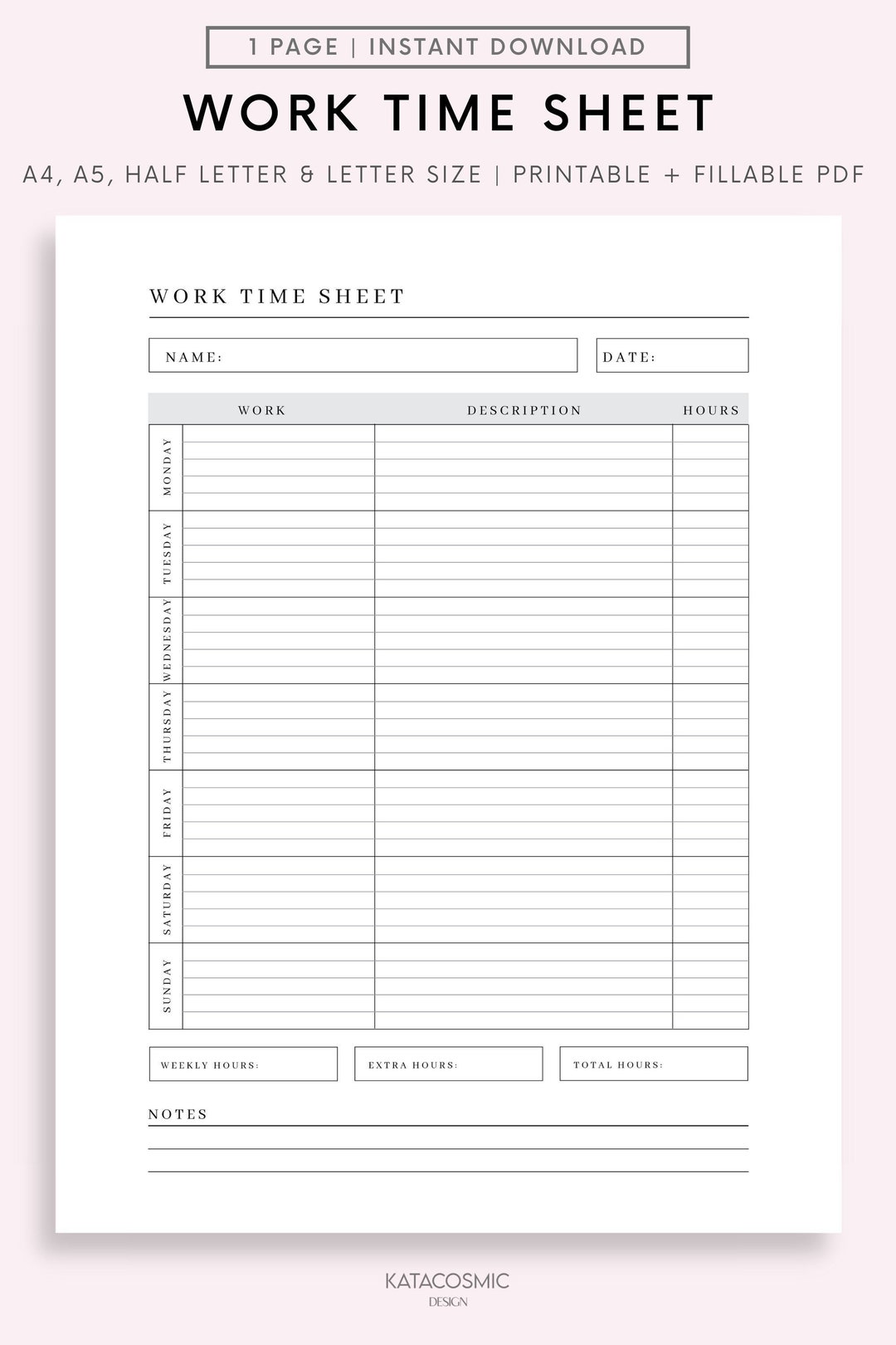 Printable Employee Time Sheet Editable Digital Template, Printable Time ...