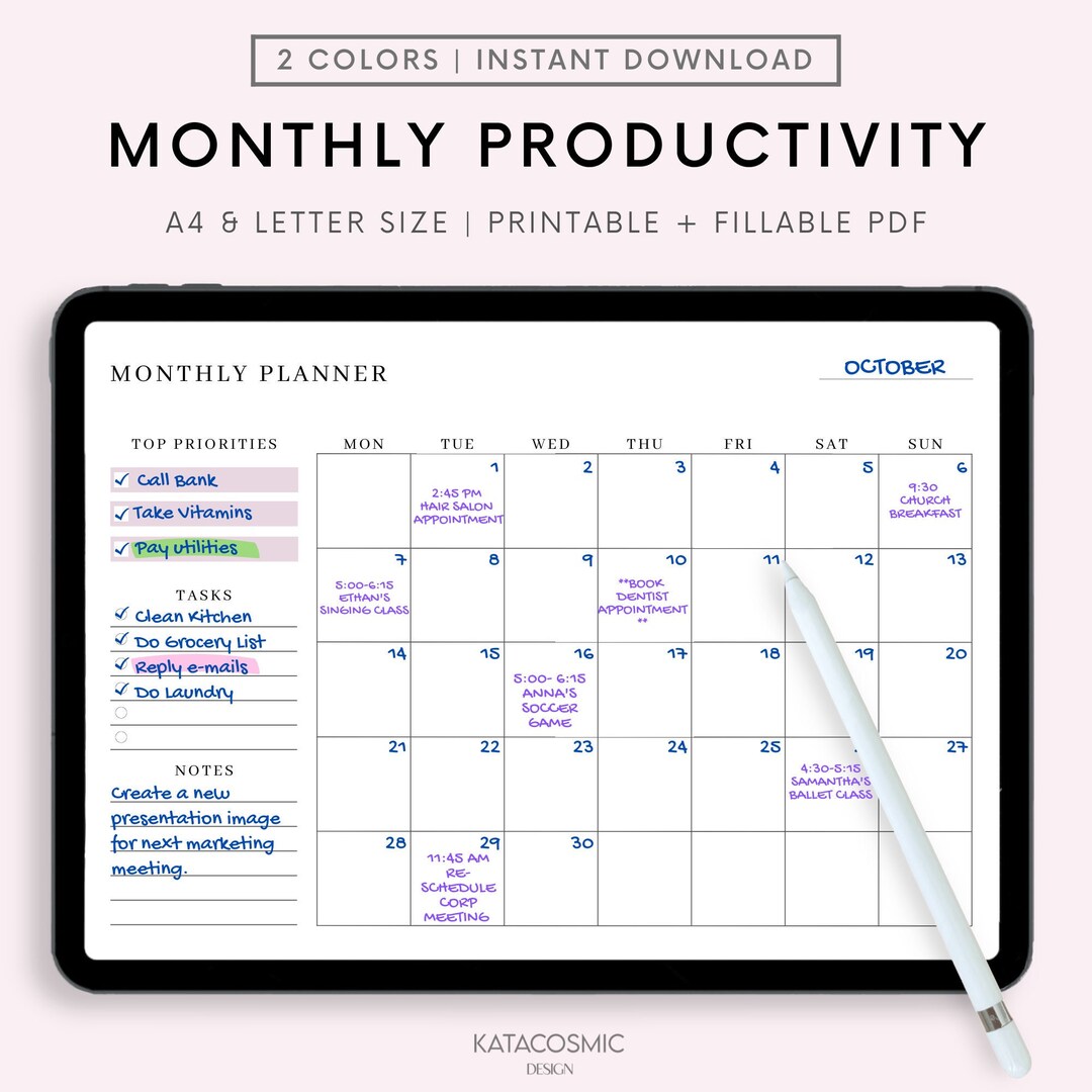 Digital Monthly Planner for Goodnotes, Fillable Forms Monthly Planner ...