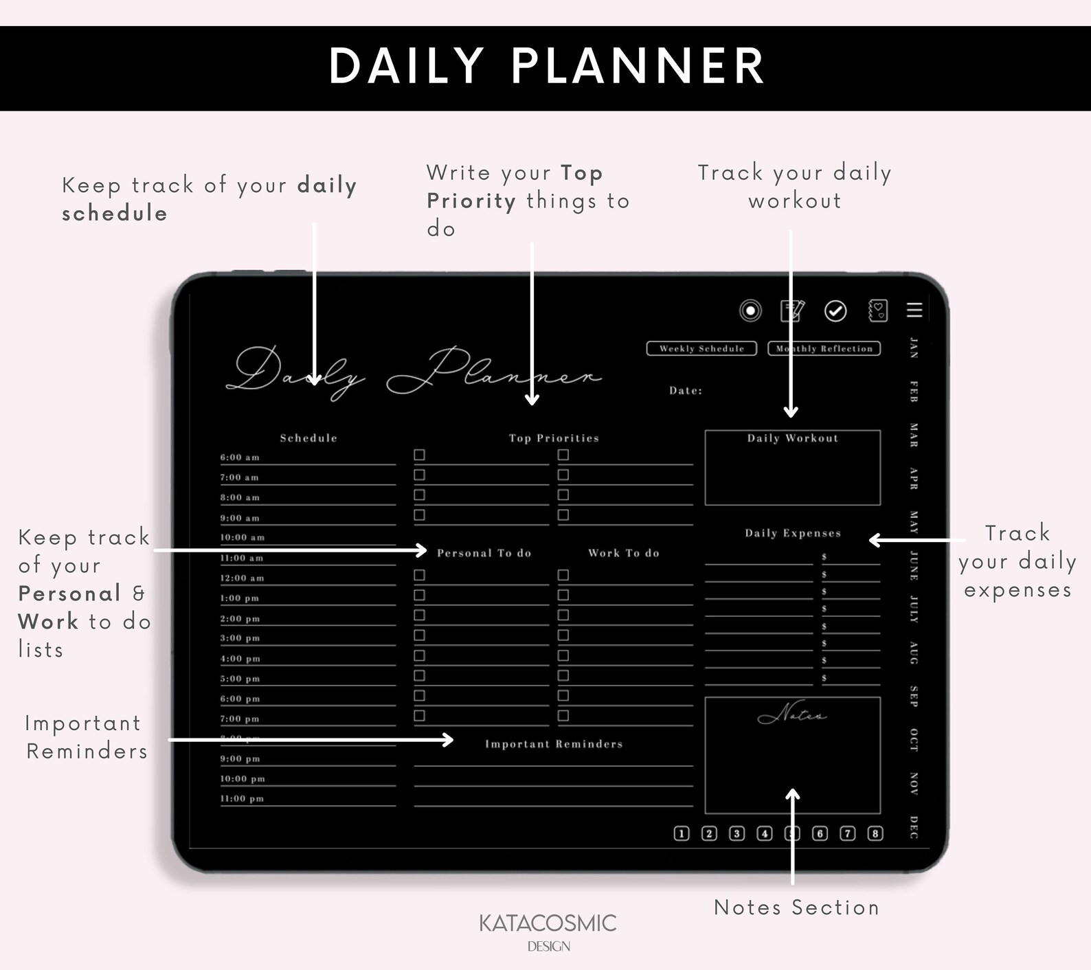 Undated Dark Mode Digital Planner for Goodnotes/notability - Etsy