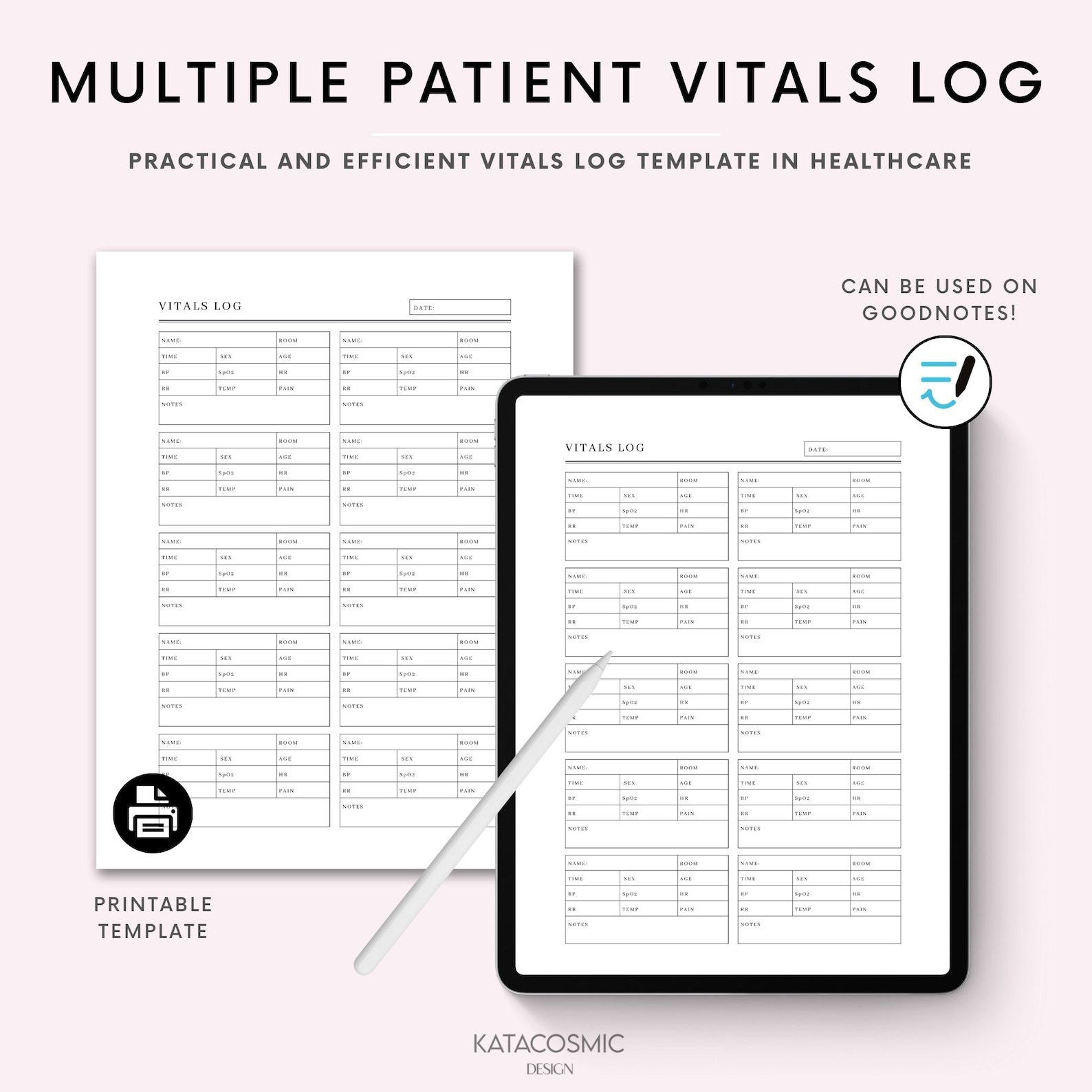 Multiple Patient Vital Signs Log, Vitals, Patient Vitals, Nursing ...