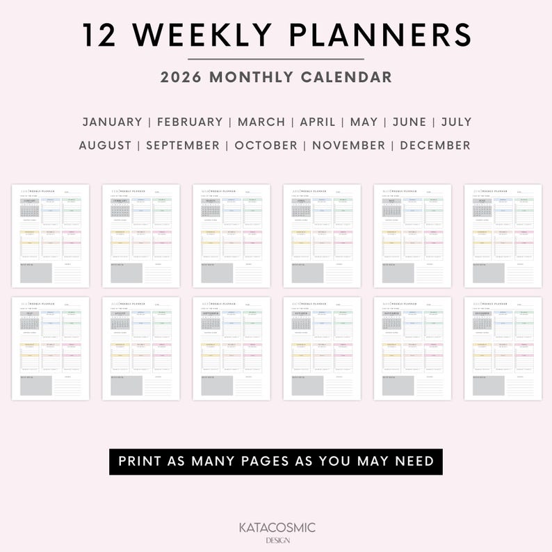 2026 Weekly Work Planner Printable, Minimalist Weekly Schedule, Week at ...