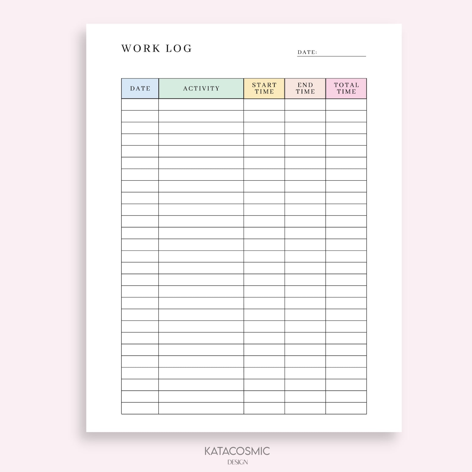 Daily Work Hours Log Printable, Time Log, Time Tracker, Working Hours ...