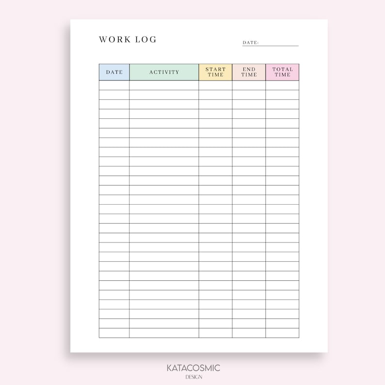 Daily Work Hours Log Printable Time Log Time Tracker - Etsy