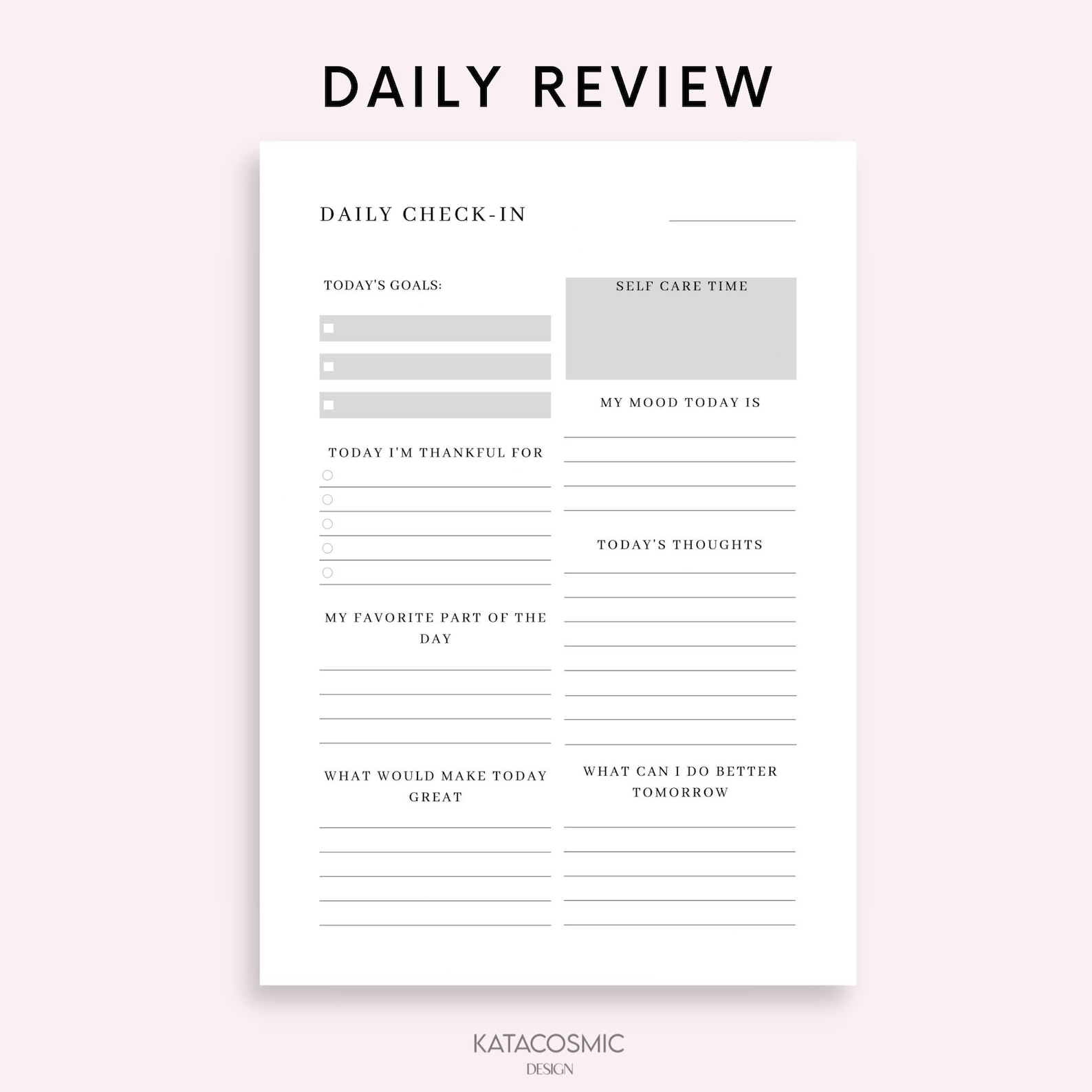 Daily Check in Journal Daily Gratitude Journal Printable | Etsy