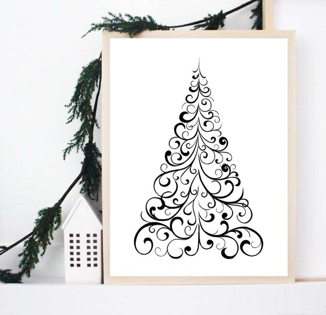 Printable Christmas Line Art, Modern Christmas Neutral Art, Minimal ...