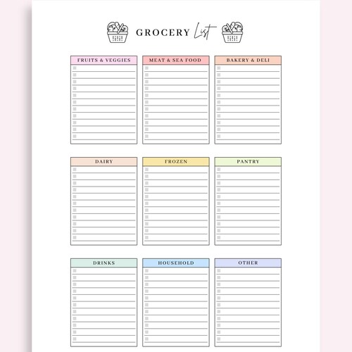 Grocery Shopping List Printable Grocery List Template - Etsy