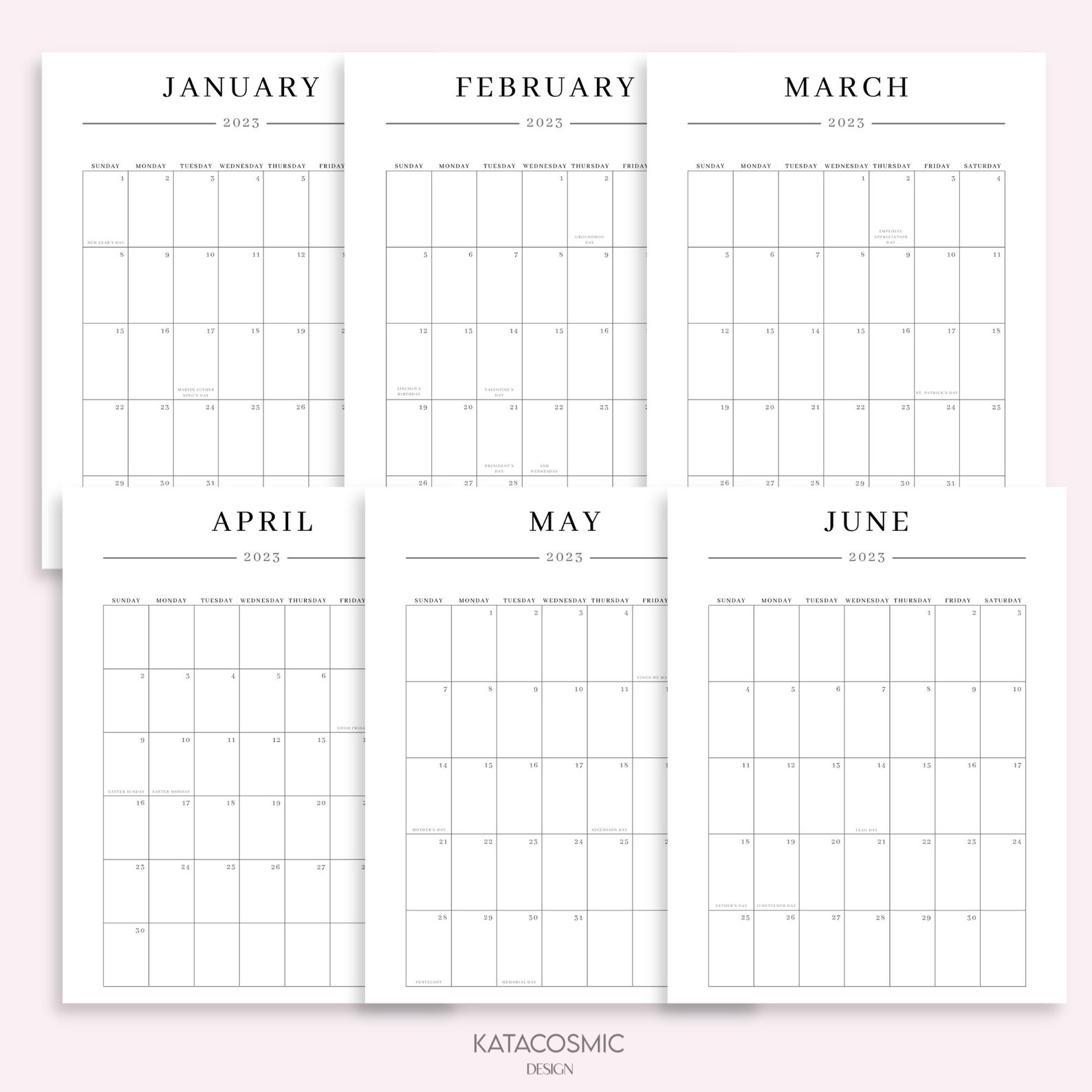Minimalist 2023 Printable Calendar With Holidays Vertical - Etsy