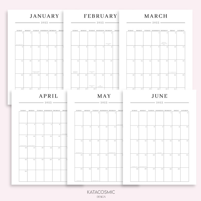 Minimalist 2023 Printable Calendar With Holidays Vertical - Etsy