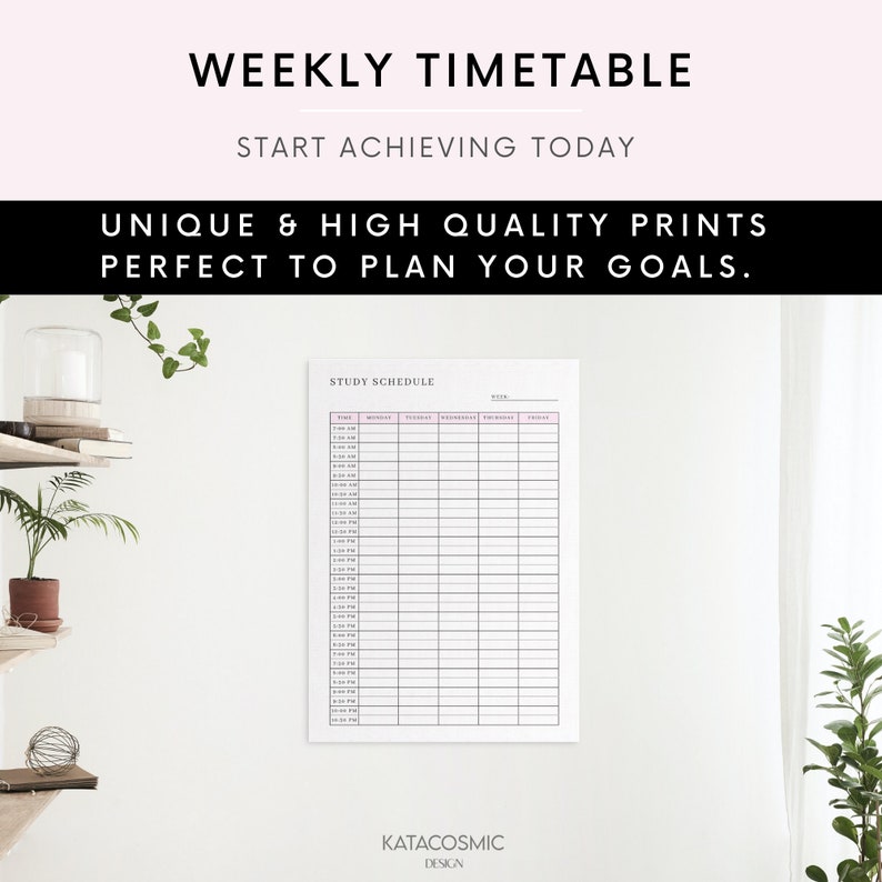 Minimalist Revision Timetable Printable Set Hourly Agenda - Etsy