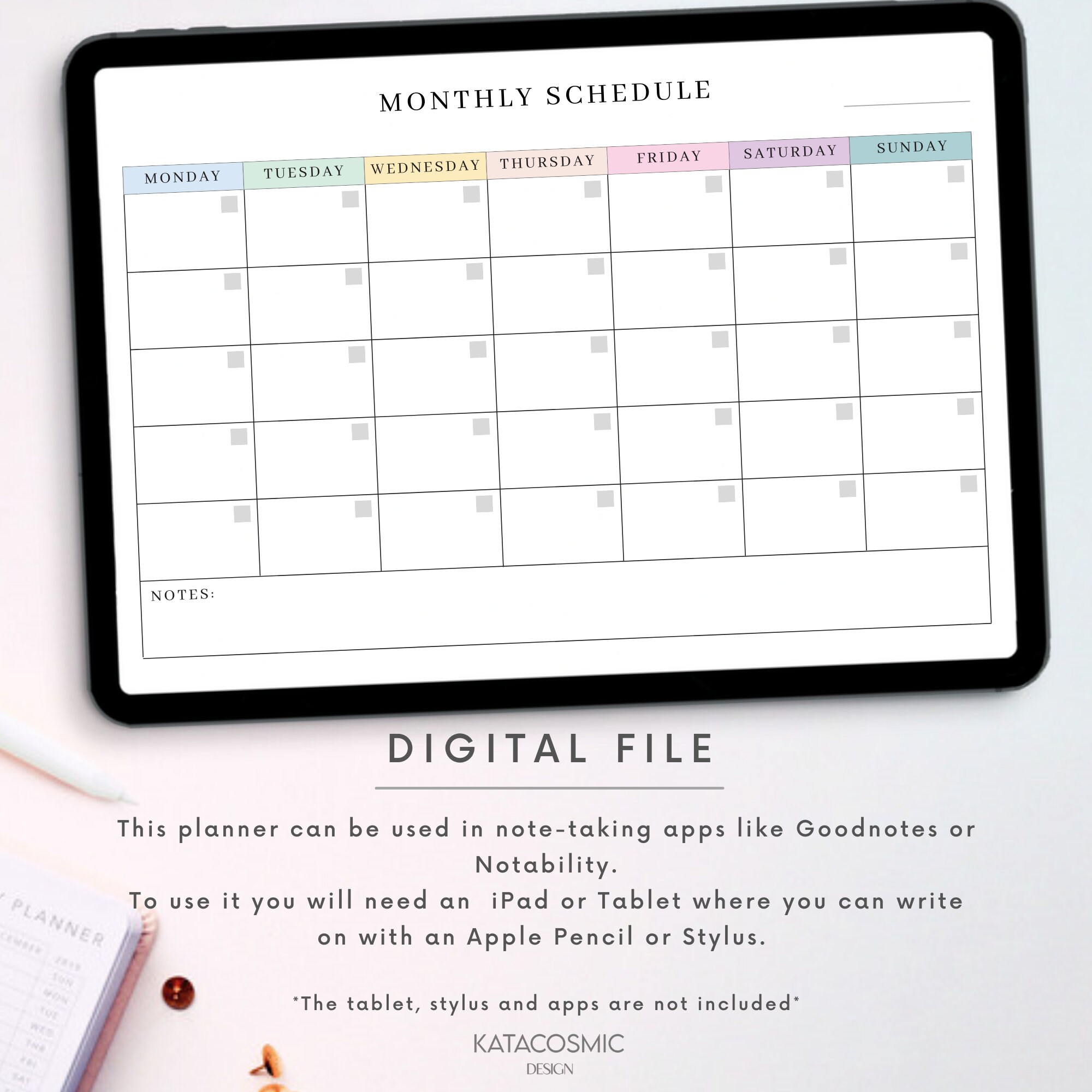 Monthly Planner Goodnotes Template, Undated Monthly Planner, Monthly ...