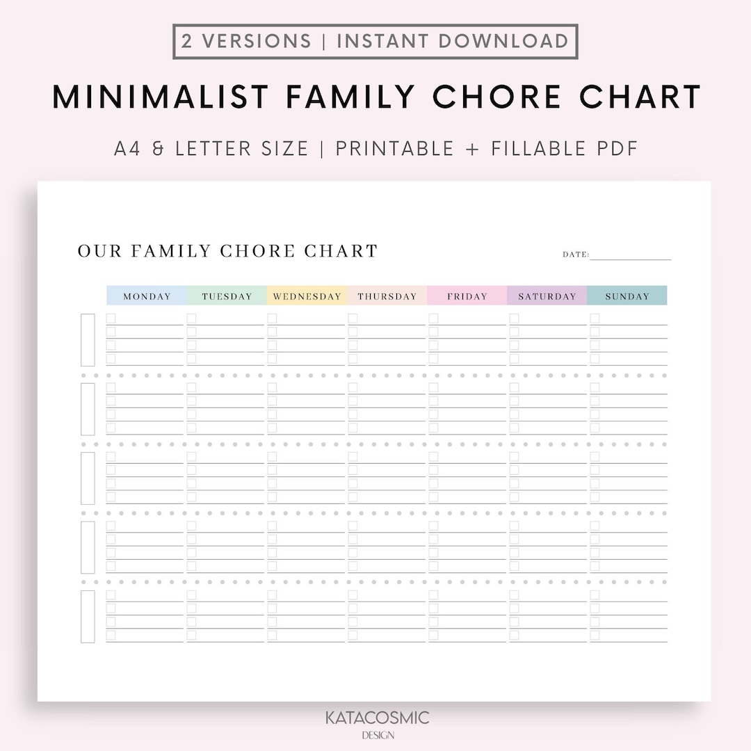 Colorful Family Chore Chart, Editable Family Planner Printable, Weekly ...