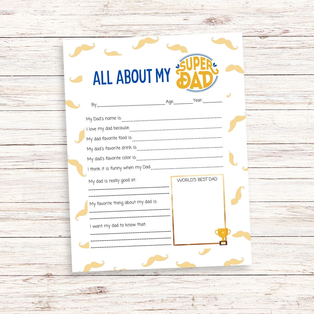 Printable All About Dad Fill in Template, Kids Gift for Fathers Day or ...