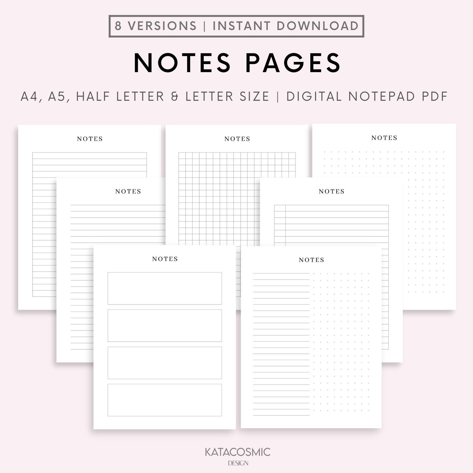 Notes Page Printable, Lined Notes Template, Note Taking, Writing Paper ...