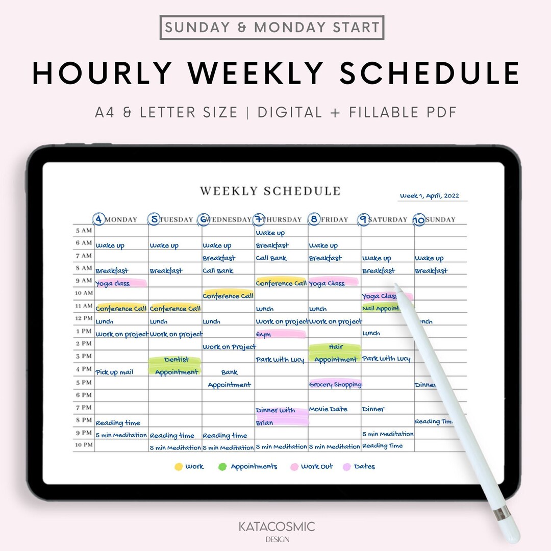 Digital Weekly Schedule for Goodnotes, 24/7 Weekly Timetable, Hourly ...