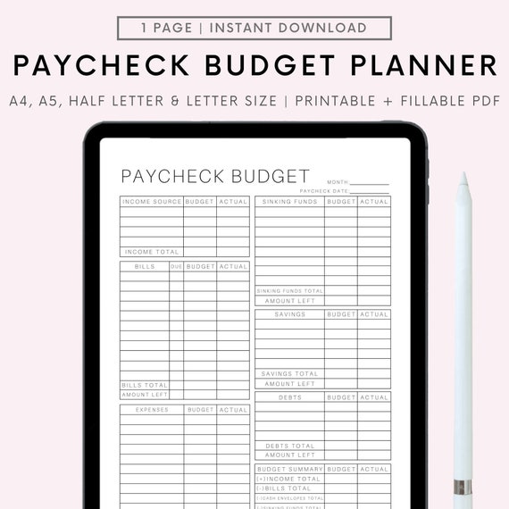 Editable Paycheck Budget Planner Template Printable Monthly | Etsy