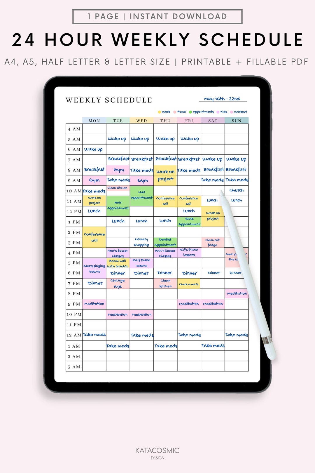 Weekly Schedule, Printable Weekly Timetable, Weekly Organizer, Blank ...