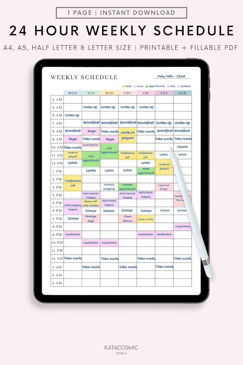 Weekly Schedule Printable Weekly Timetable Weekly Organizer - Etsy