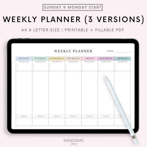 Weekly Planner Goodnotes Template Undated Weekly Planner - Etsy