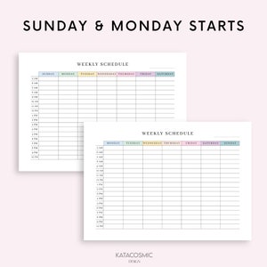 Hourly Weekly Schedule Landscape, Weekly Planner Printable, Week at a ...