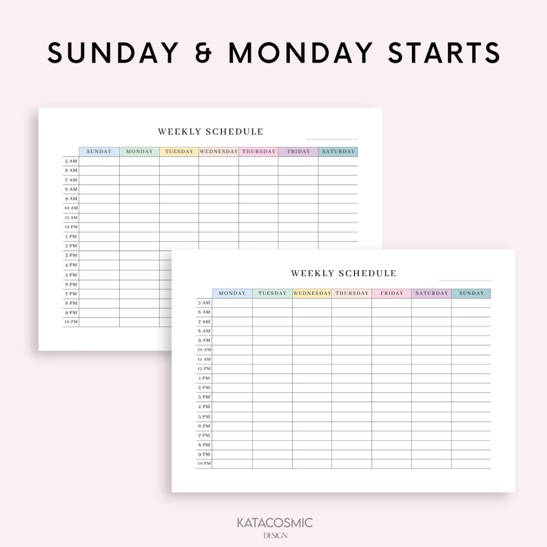 Hourly Weekly Schedule Landscape Weekly Planner Printable - Etsy