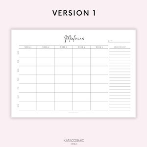 Monthly Meal Planner Printable Landscape, 30 Day Menu Planner, Food ...