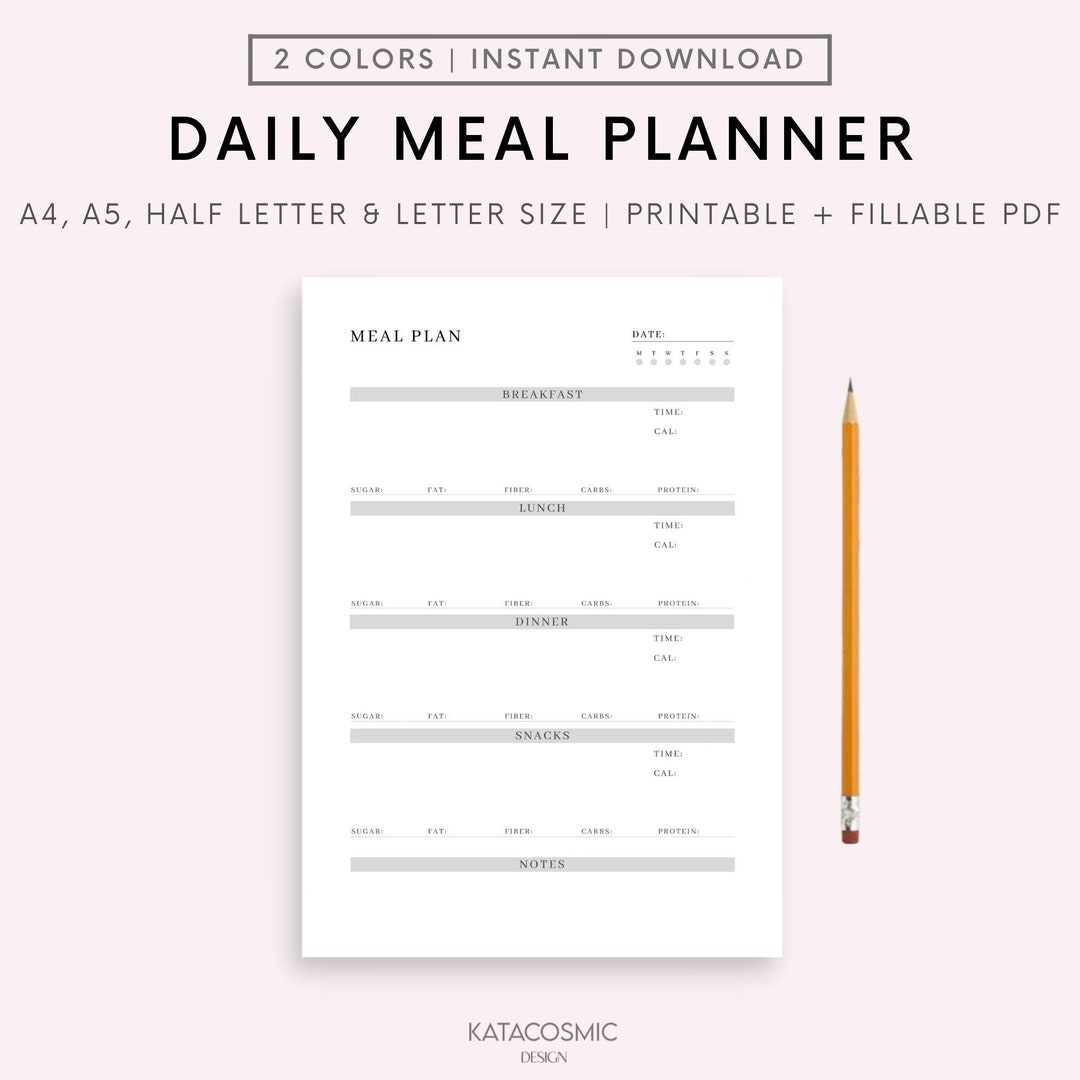 Daily Meal Planner, Pink Weekly Food Diary, Meal Tracker Printable ...