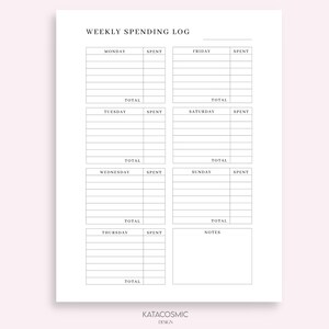Weekly Spending Tracker, Spending Tracker, Expense Tracker Printable ...