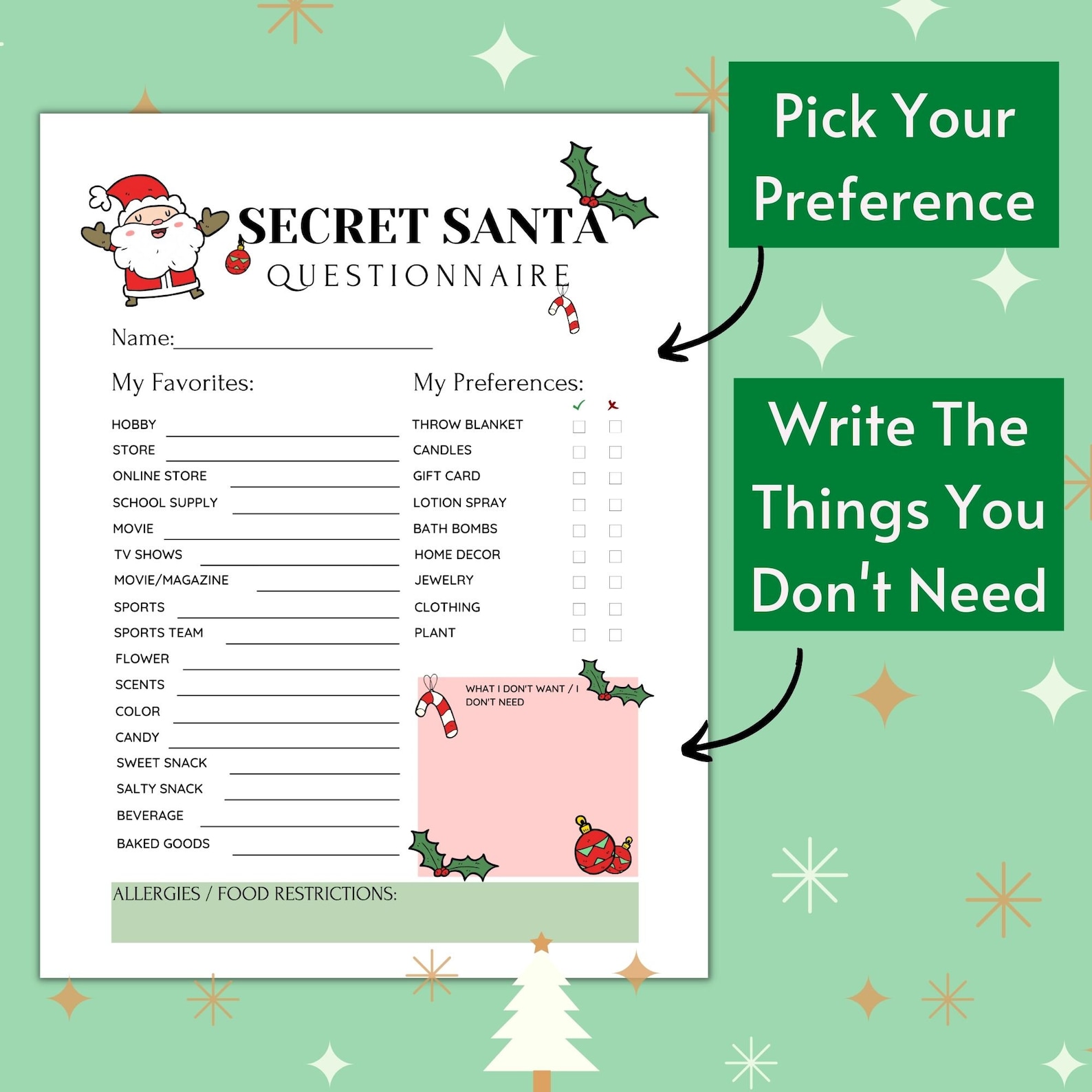 Printable Secret Santa Questionnaire For Christmas Gift Etsy printable-secret-santa-questionnaire-for-christmas-gift-etsy