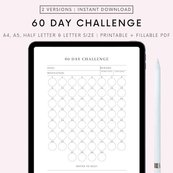 60 Day Challenge Goal Setting Goal Progress Tracker Habit - Etsy
