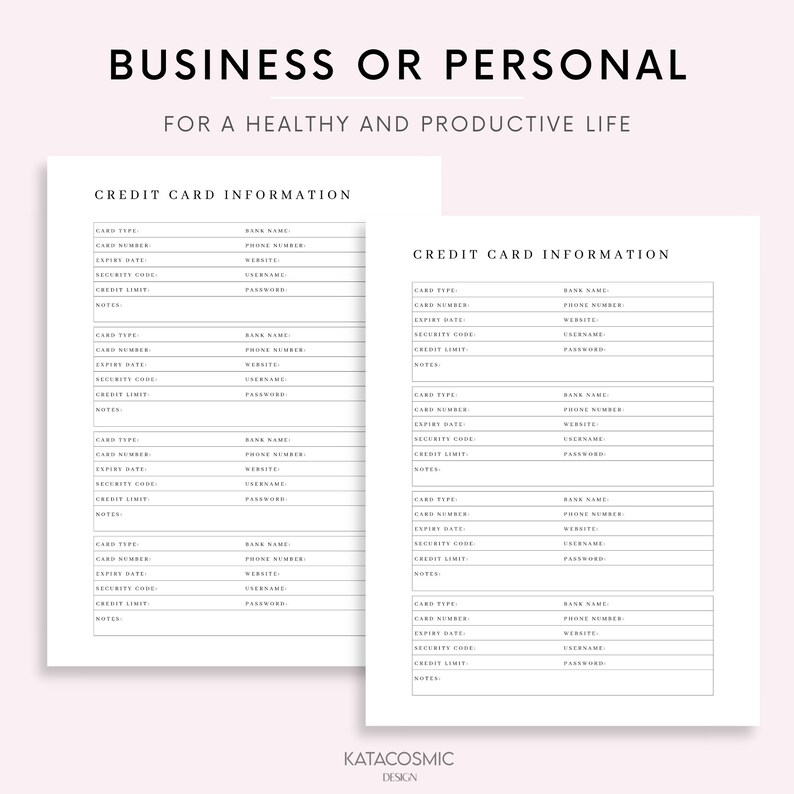 Credit Card Information Tracker Printable & Fillable Credit - Etsy