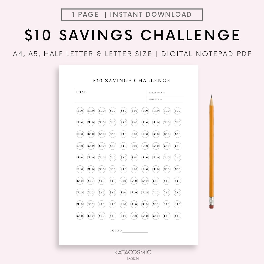 Printable 10 Dollar Bill Challenge, Cash Savings Challenge, Savings ...