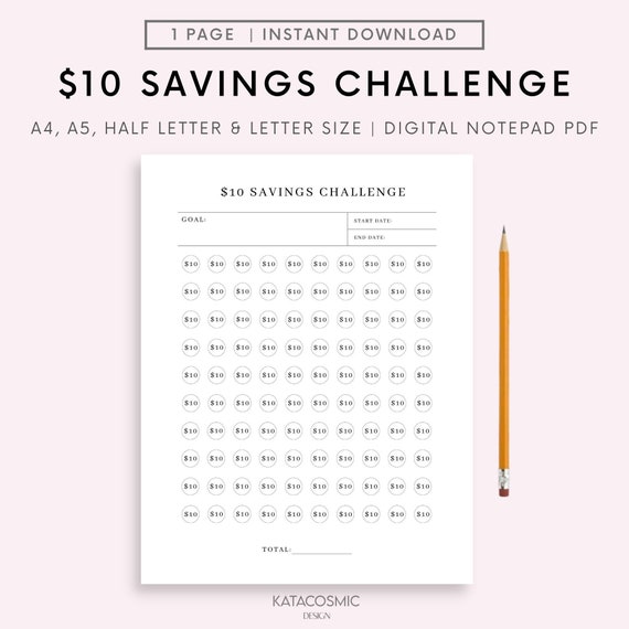 Printable 10 Dollar Bill Challenge Cash Savings Challenge - Etsy