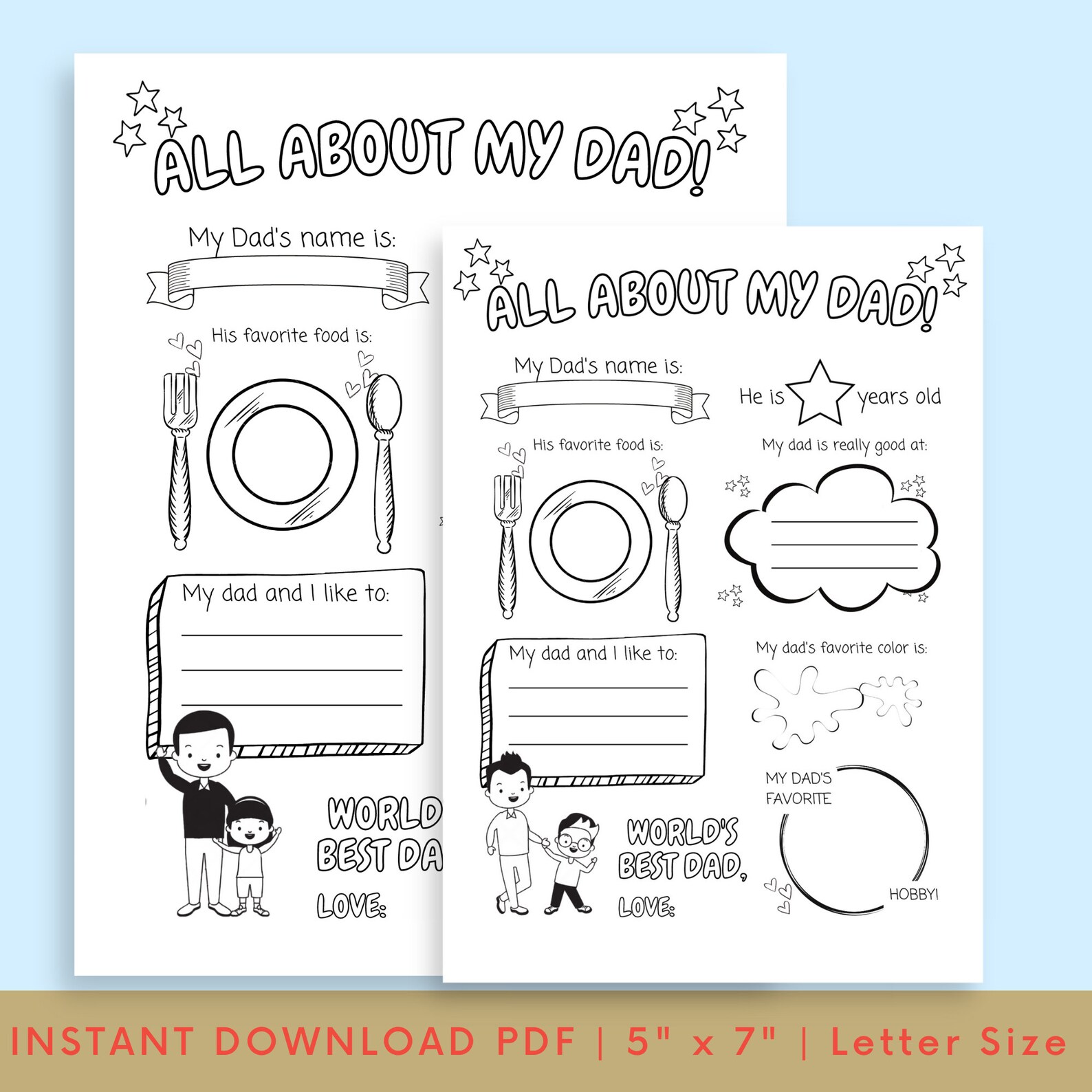 Printable All About Dad Fill in Template Kids Gift for - Etsy