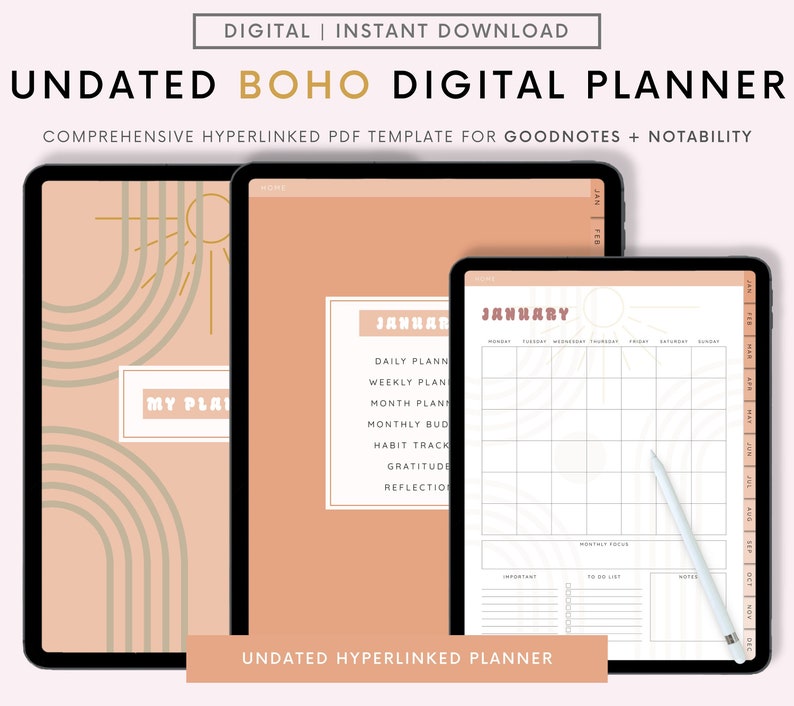 Boho Undated Goodnotes Planner Weekly Digital Planner - Etsy